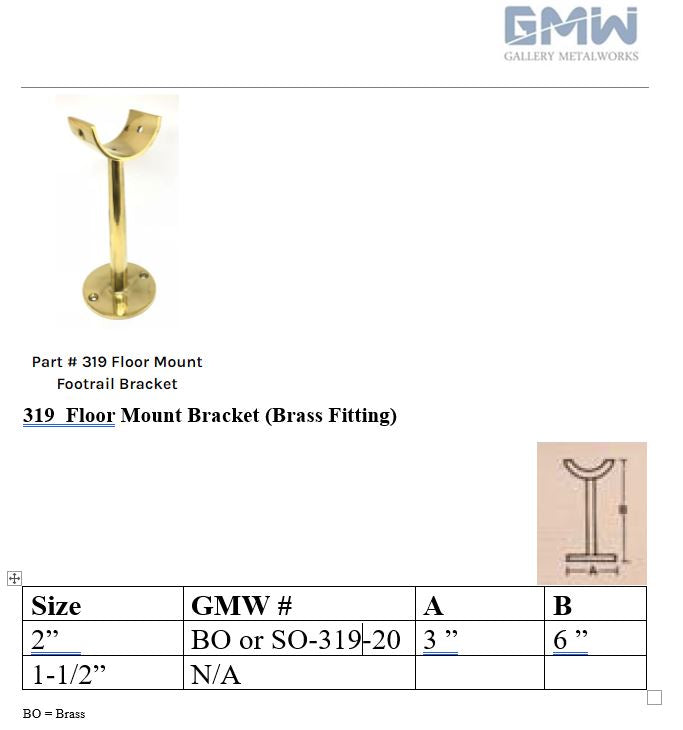 Floor Mount Footrail Bracket | Gallery Metal Works | Railing Systems ...